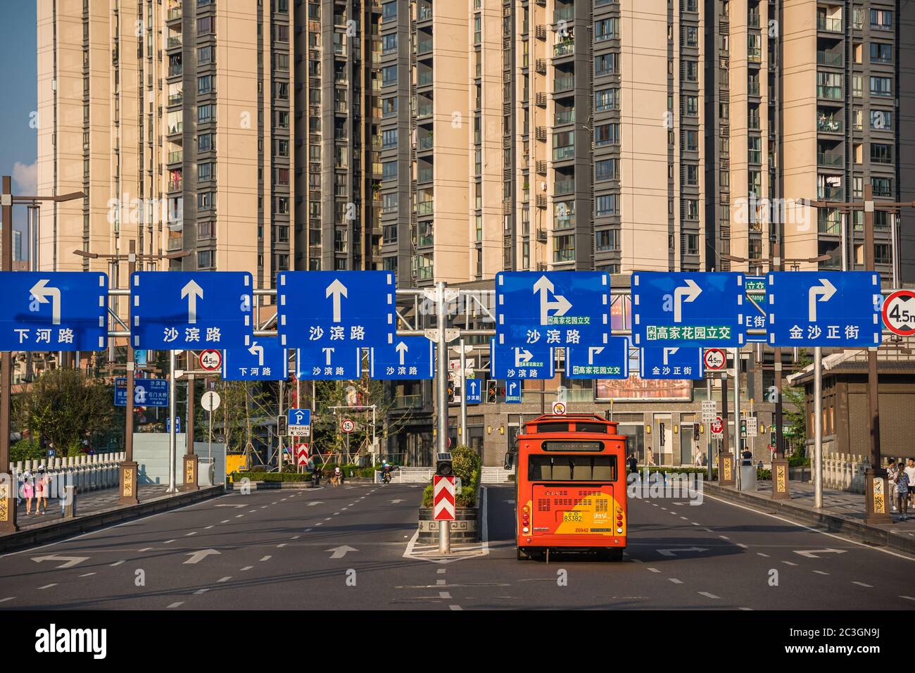 Highway leading to high residential blocks in Chongqing city suburb ...