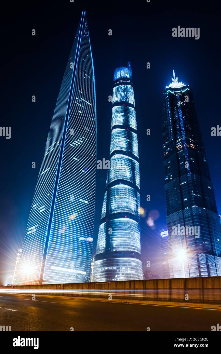 The landmark building of Shanghai at night Stock Photo - Alamy