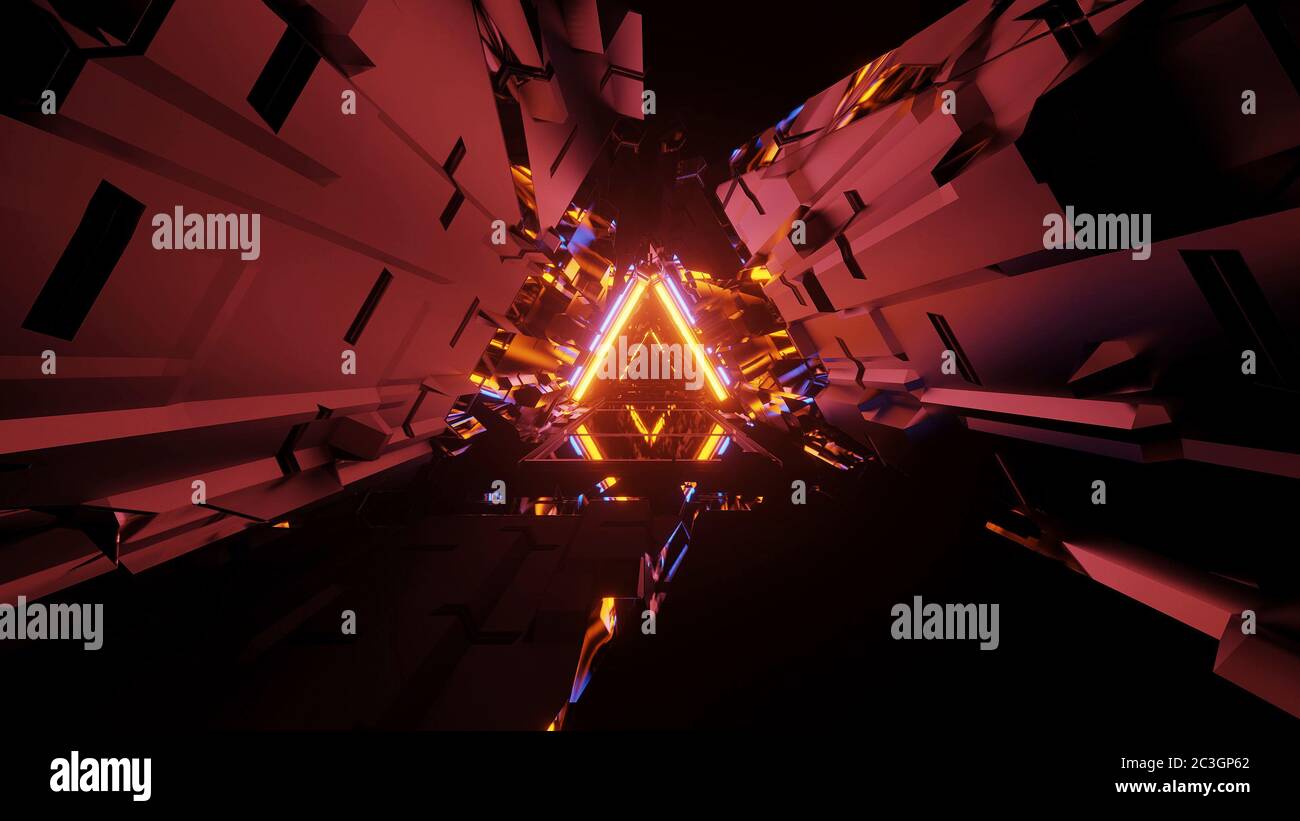 Futuristic illustration of the abstract triangle pattern with lights on ...