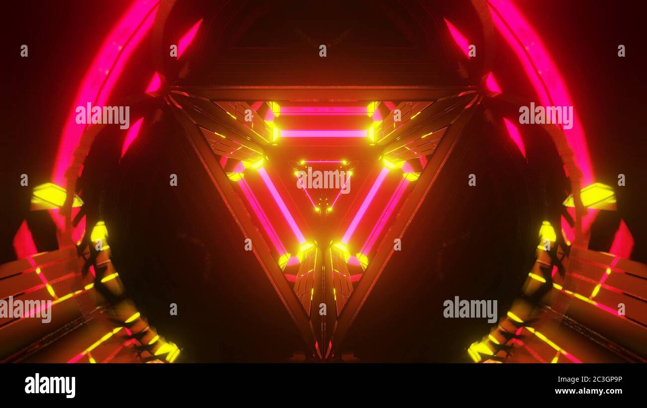 Futuristic illustration of the abstract triangle pattern with lights on ...