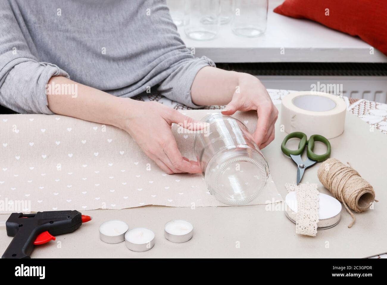 How to transform plain glass jar into a romantic candle holder. Step by ... How to transform plain glass jar into a romantic candle holder. Step by ...