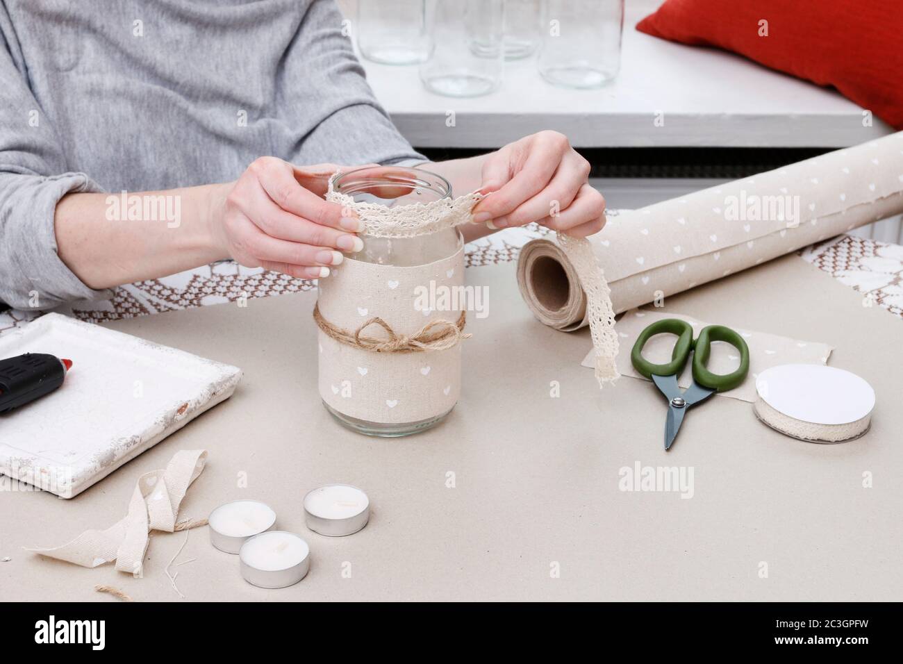 How to transform plain glass jar into a romantic candle holder. Step by ... How to transform plain glass jar into a romantic candle holder. Step by ...