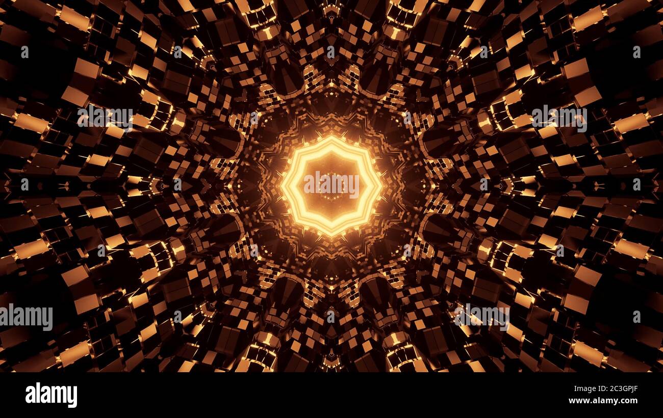 Futuristic sci-fi illustration of the abstract pattern with lights on a ...