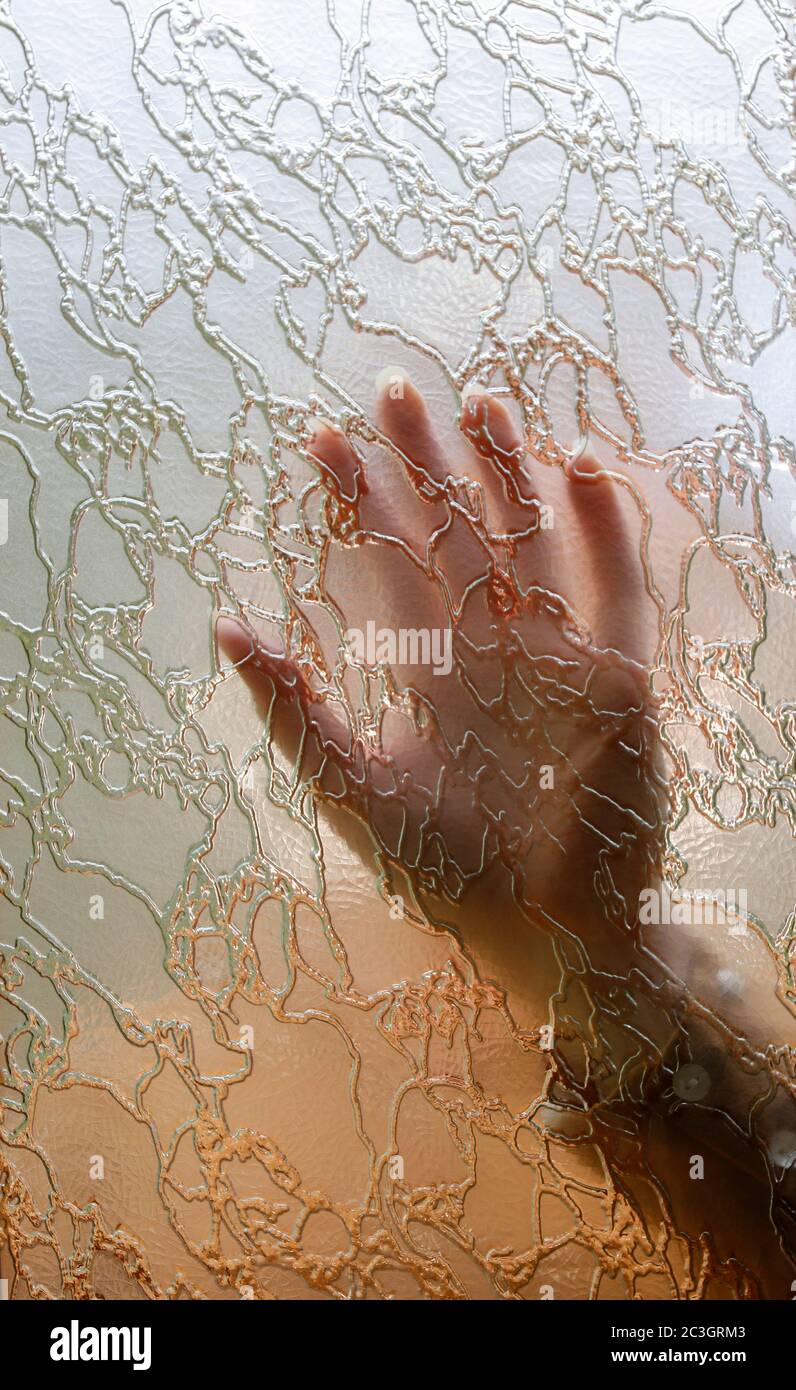 Woman's hand visible through the glass. Graphic resources Stock Photo ...