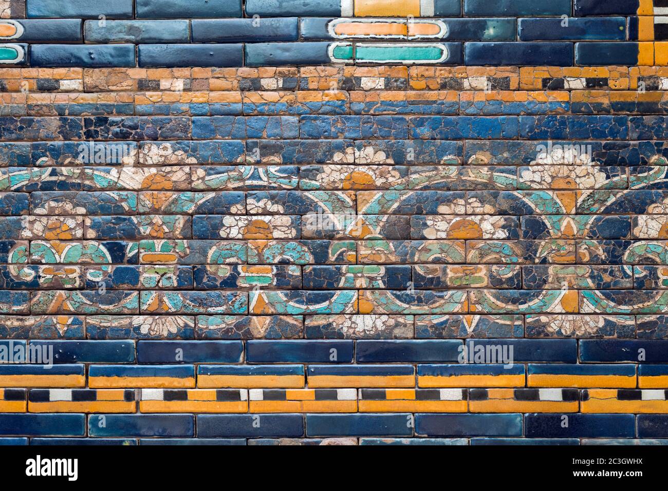 detailed flower ornament on glazed ceramic wall from ancient Babylon ...