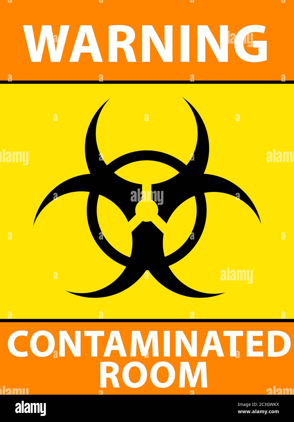 Illustration of a black and yellow [CONTAMINATED ROOM, WARNING] sign ...