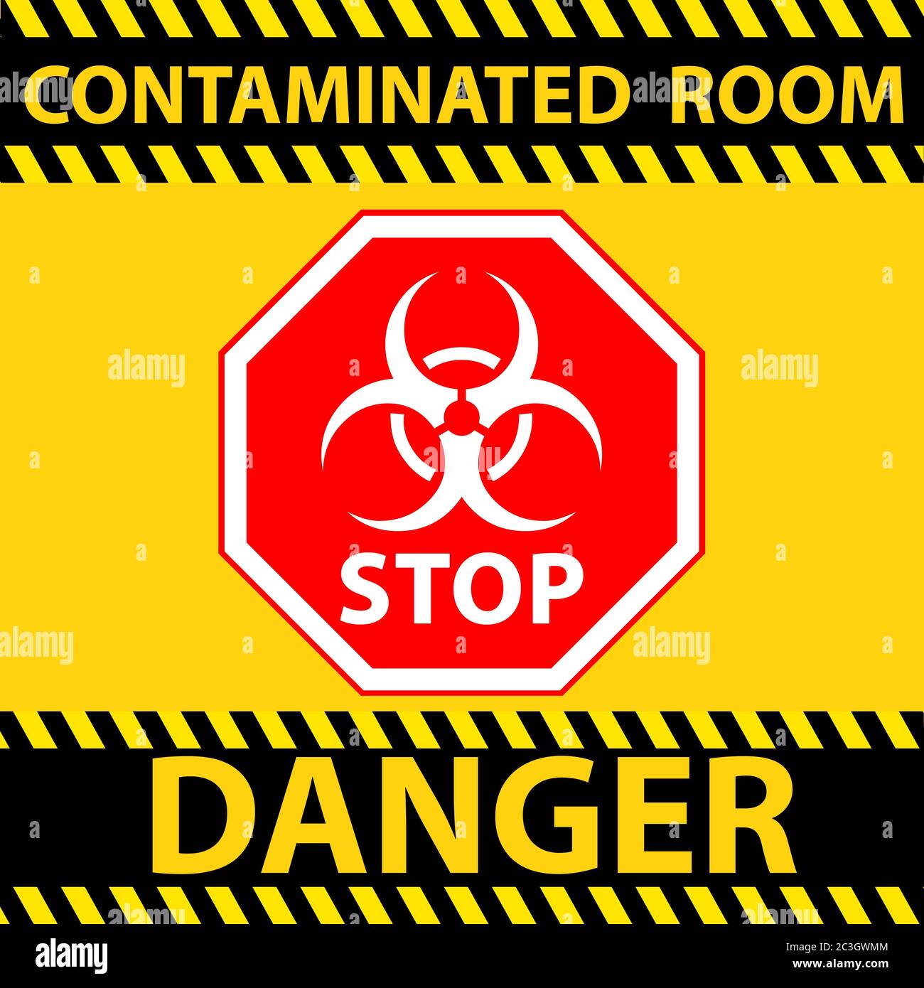 Illustration of a black, red and yellow [CONTAMINATED ROOM, DANGER ...