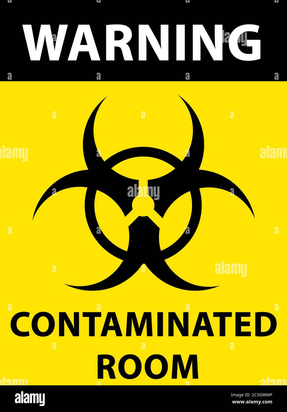 Illustration of a black and yellow [CONTAMINATED ROOM, WARNING] sign ...