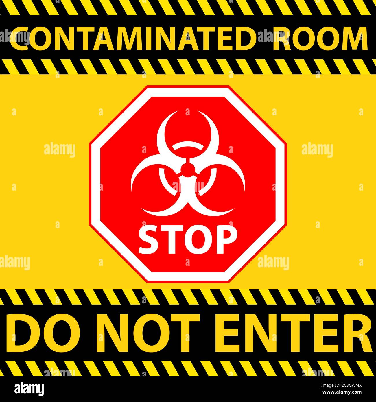 Illustration of a black, red and yellow [CONTAMINATED ROOM, STOP, DO ...