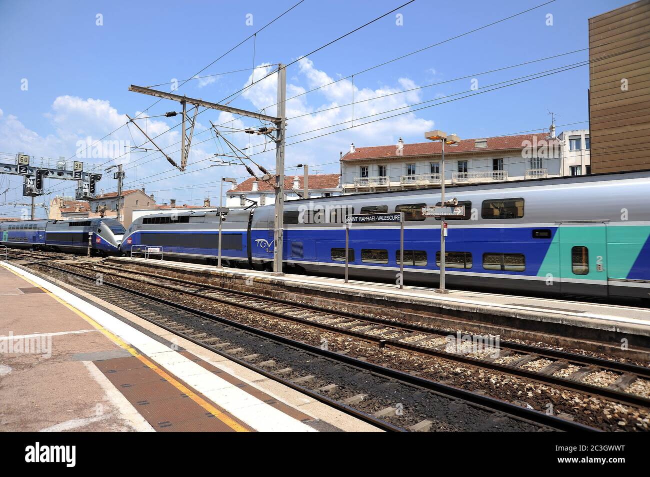 East-bound TGV entering St Raphael-Valescure station, St Raphael Stock ...