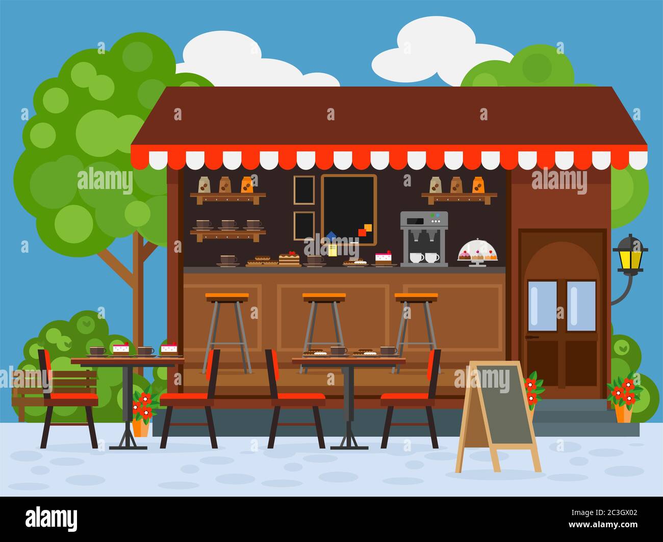 Summer outdoor cafe. Vector illustration on the theme of architecture ...