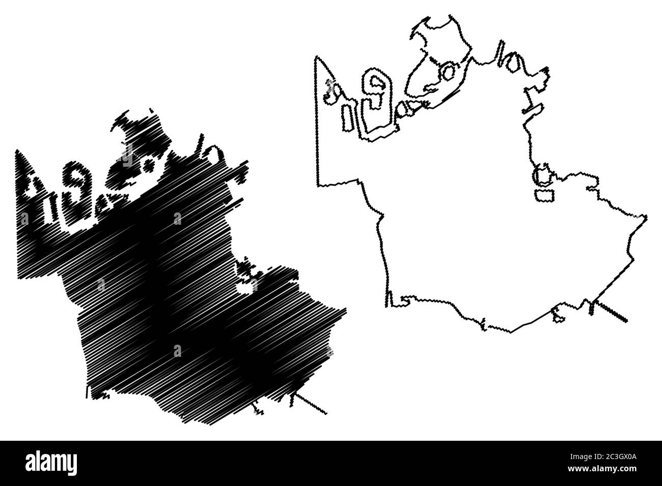 Manama City (Kingdom of Bahrain) map vector illustration, scribble ...
