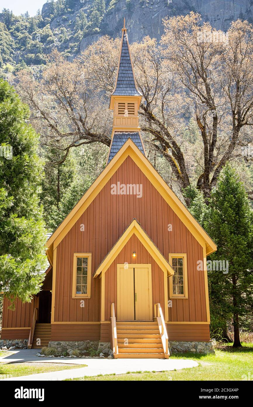 Front view of Yosemite Valley Chapel, California, USA Stock Photo - Alamy
