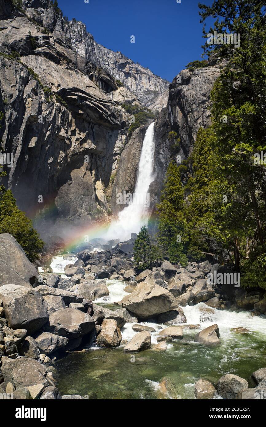 Rainbow across Yosemite Falls, Yosemite National park, California, USA ...
