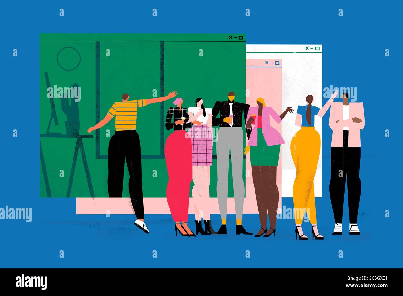 Virtual pizza party between teamwork fellow members. Social distance ...