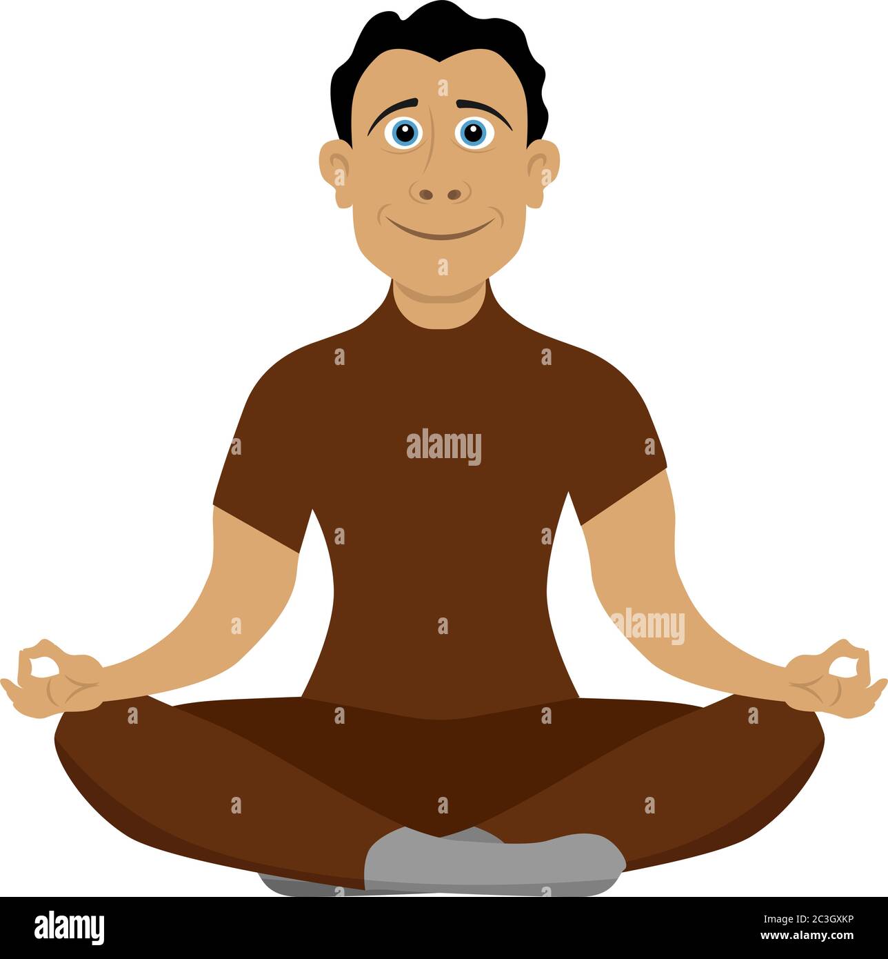 Human meditation. A cheerful guy is engaged in meditation and yoga, a ...
