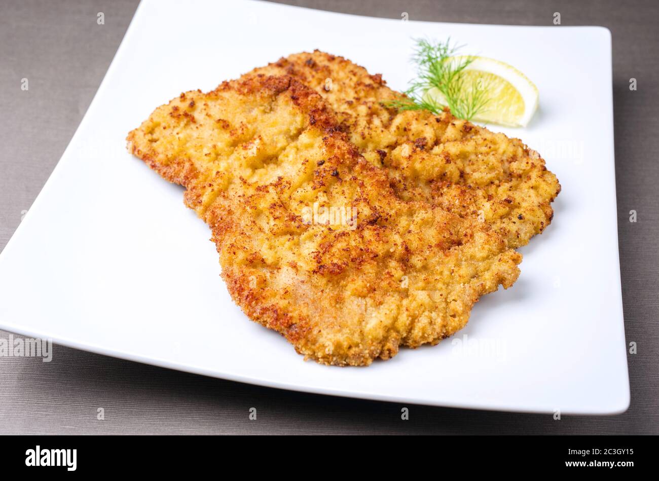 Traditional deep fried Wiener schnitzel from veal topside with lemon ...