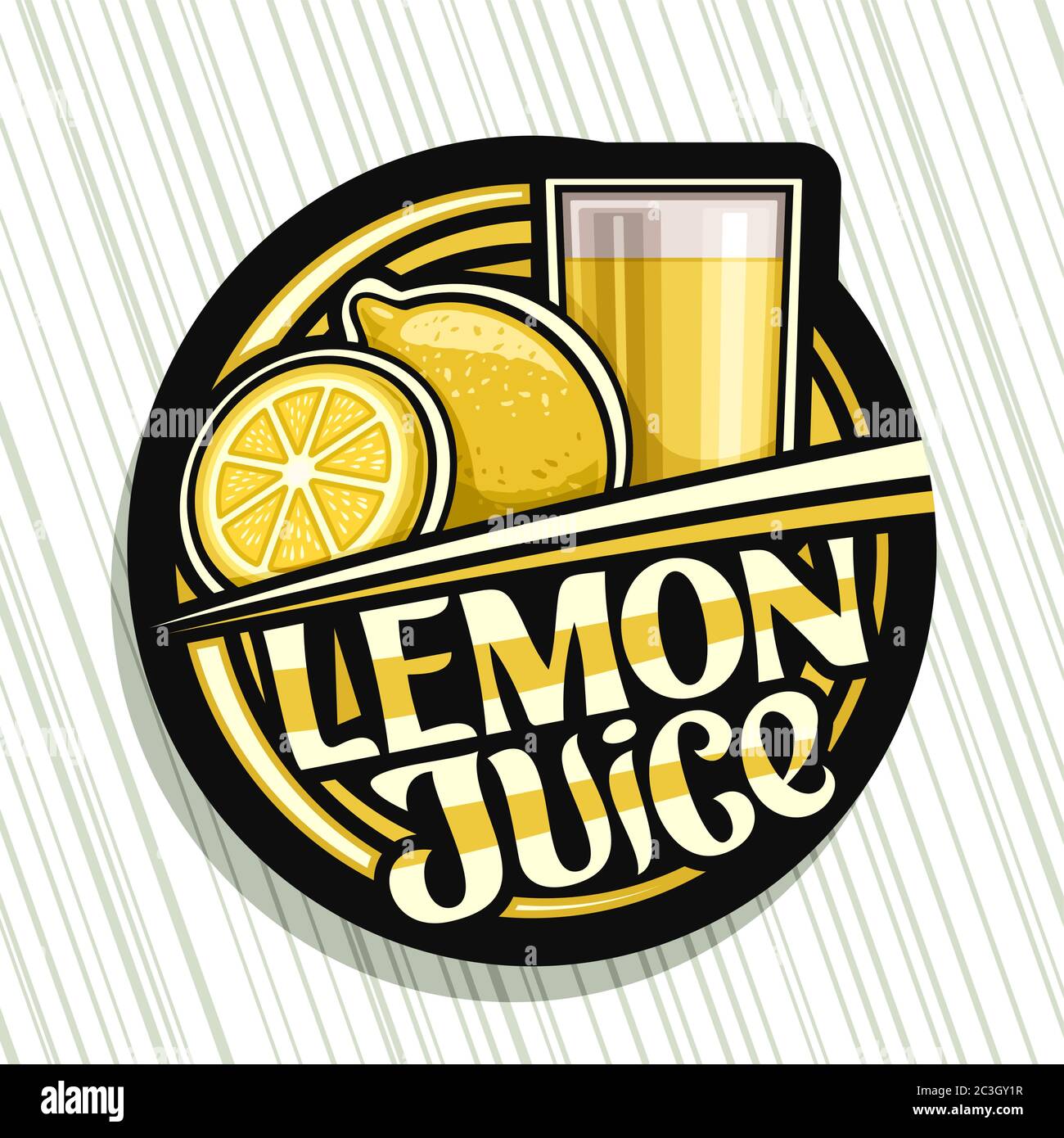 Vector logo for Lemon Juice, dark decorative label with illustration of ...