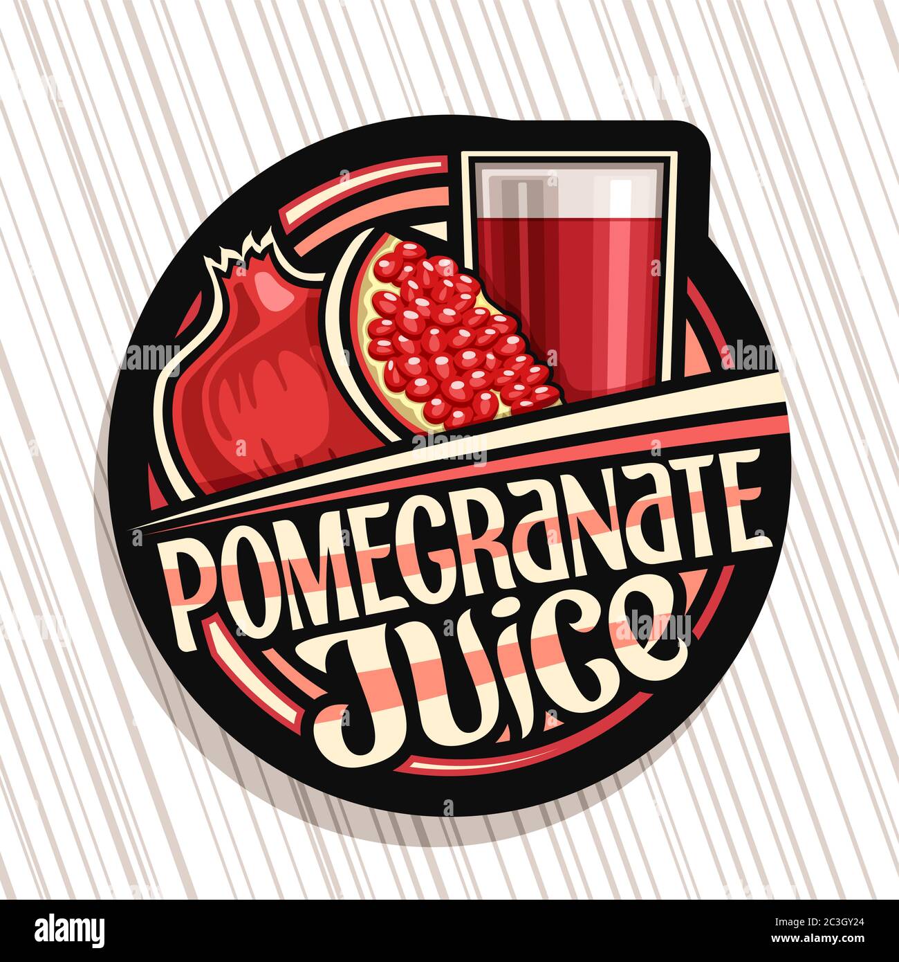 Vector logo for Pomegranate Juice, dark decorative label with ...
