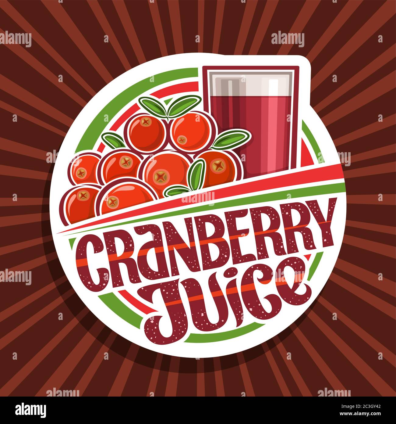 Vector logo for Cranberry Juice, decorative cut paper label with ...