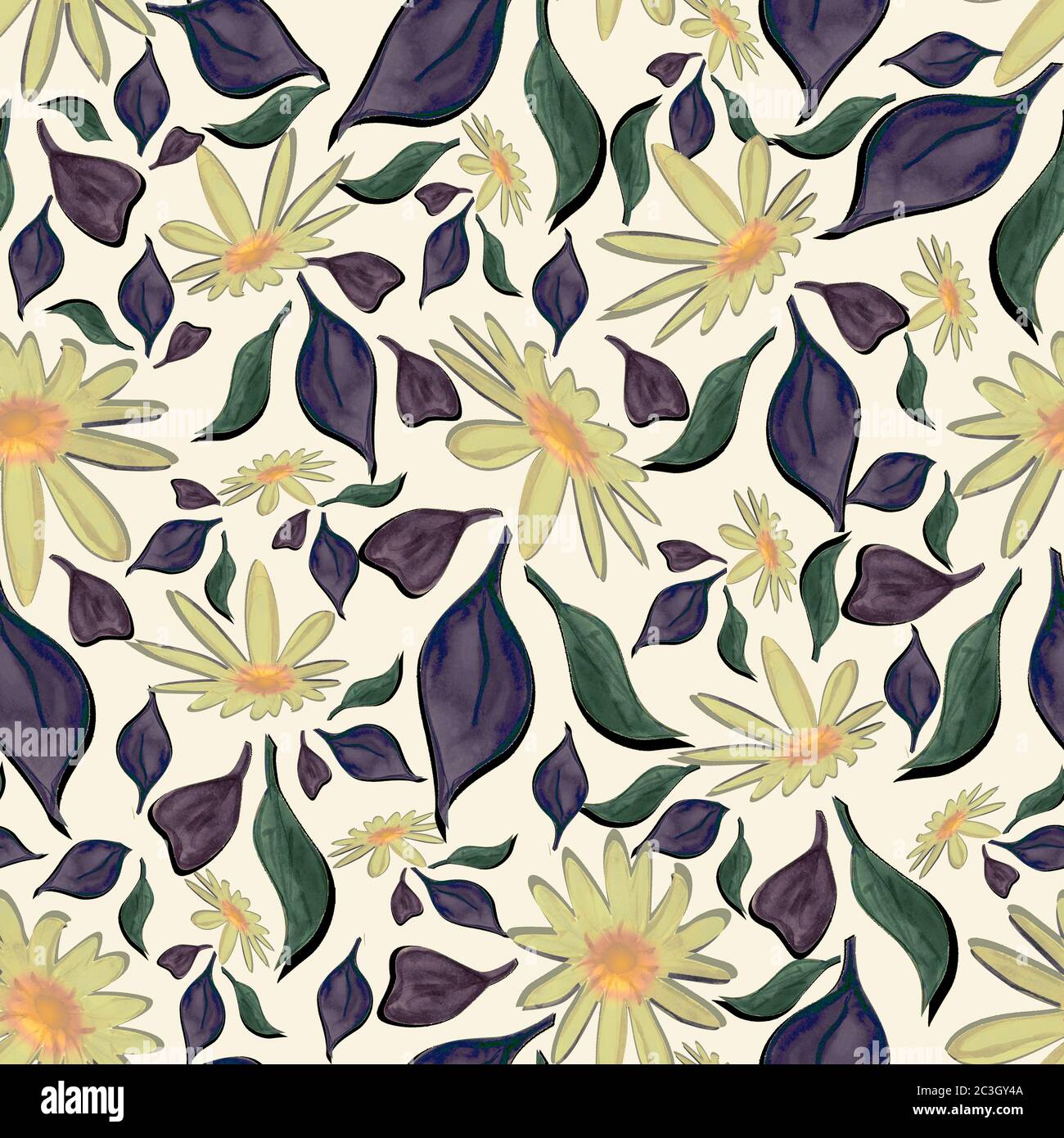 baigni and dark green abstract based seamless flower and leaves pattern ...