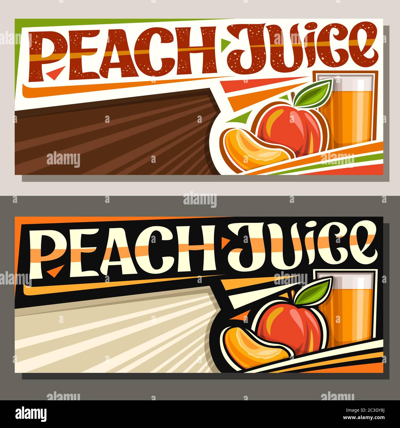 Vector banners for Peach Juice with copyspace, horizontal layouts with ...