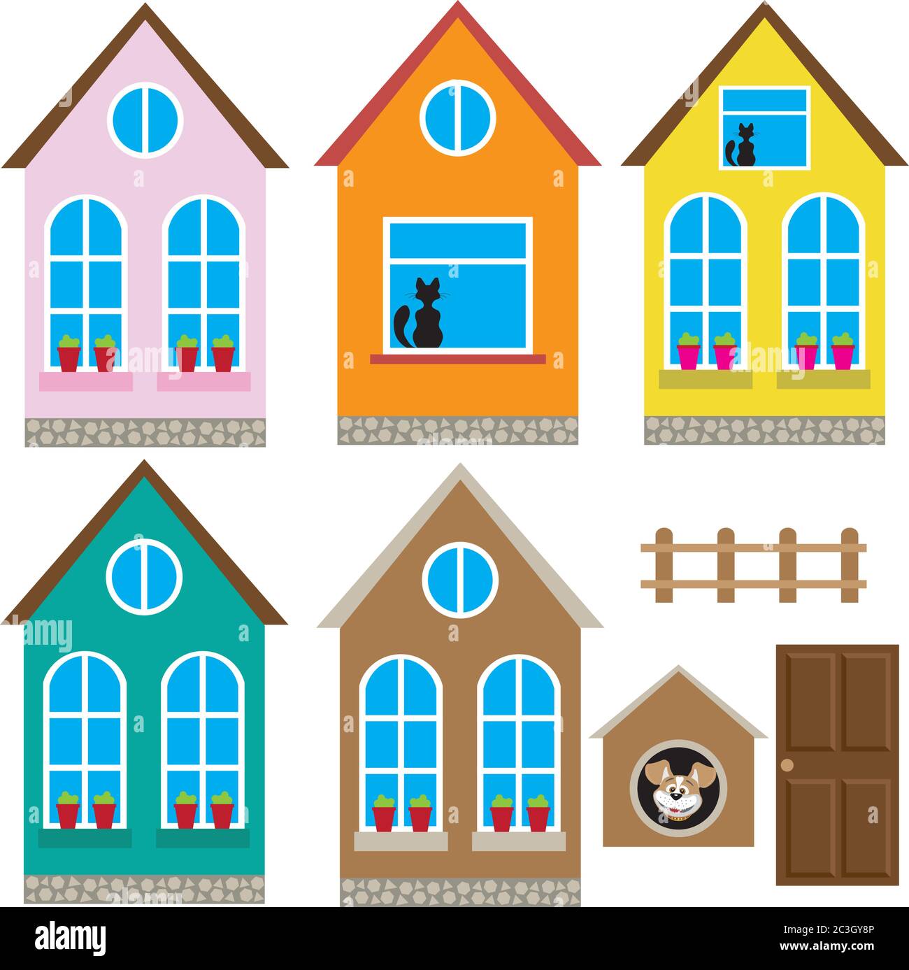 A set of vector houses. Illustration on a white isolated background ...