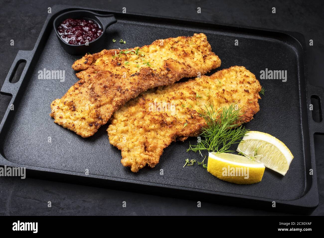 Traditional deep fried Wiener schnitzel from veal topside with ...