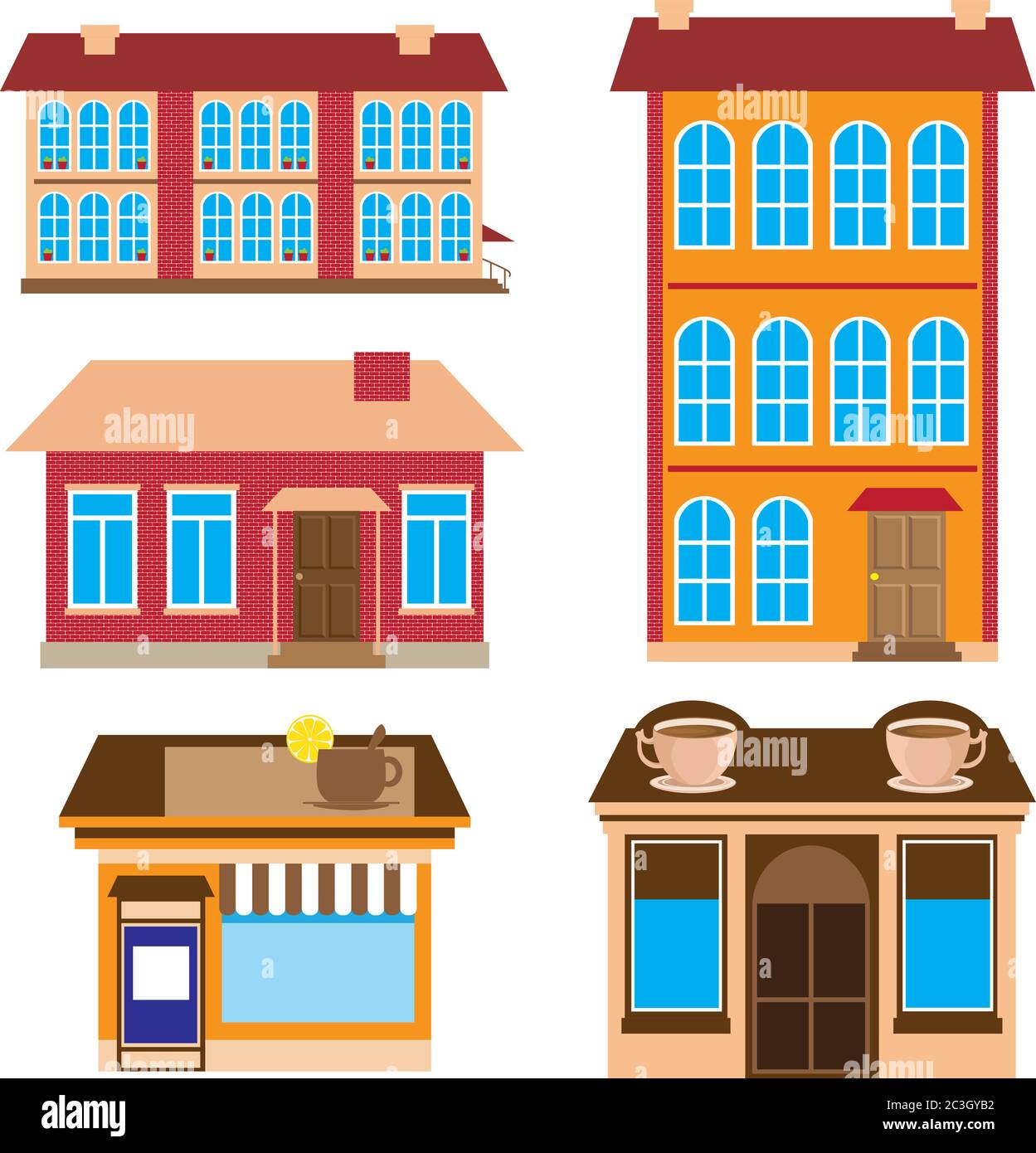 A set of vector houses. Illustration on a white isolated background ...