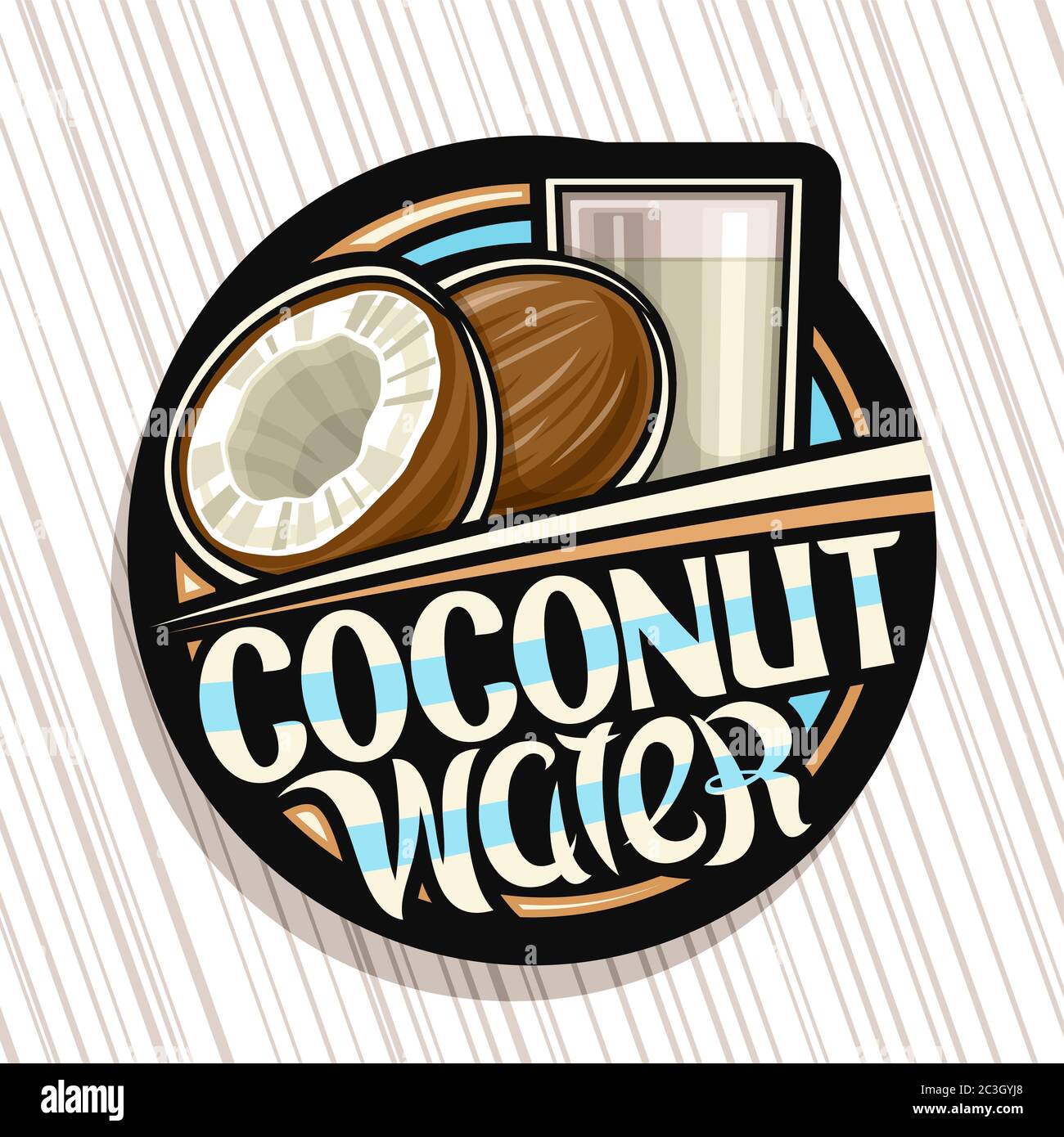 Vector logo for Coconut Water, dark decorative label with illustration ...