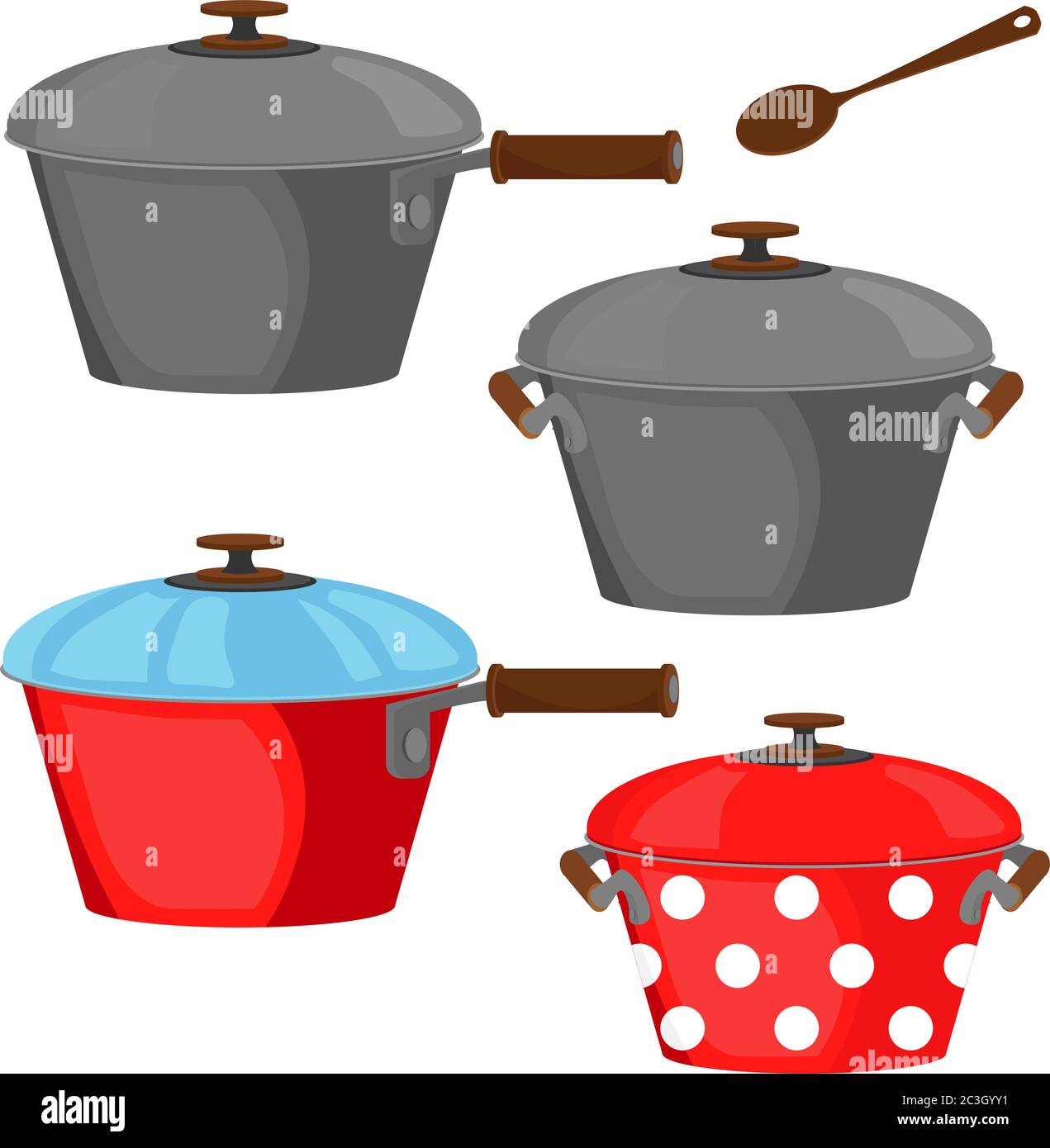 A set of cooking pans. Vector illustration on the theme of kitchen ...