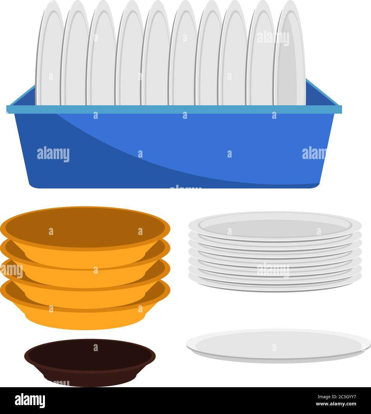 A set of various plates and cups. Vector illustration on a white ...
