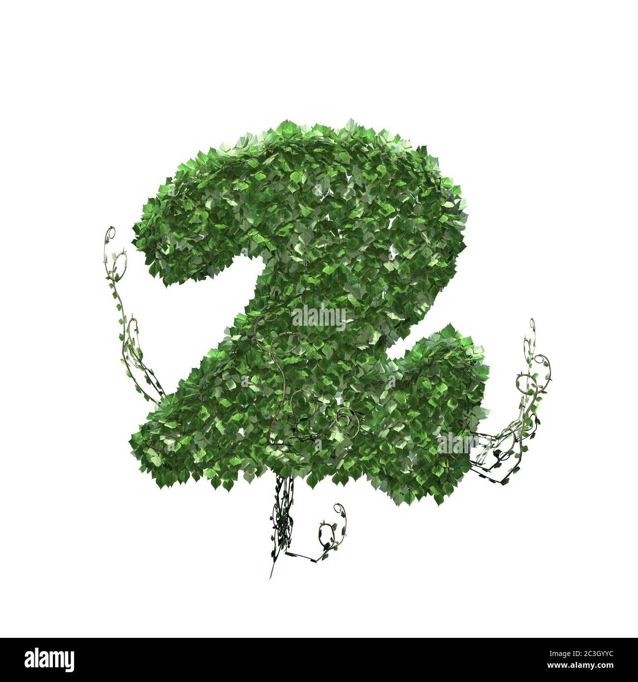 Number 2 created of green ivy leaves - isolated on a white background ...