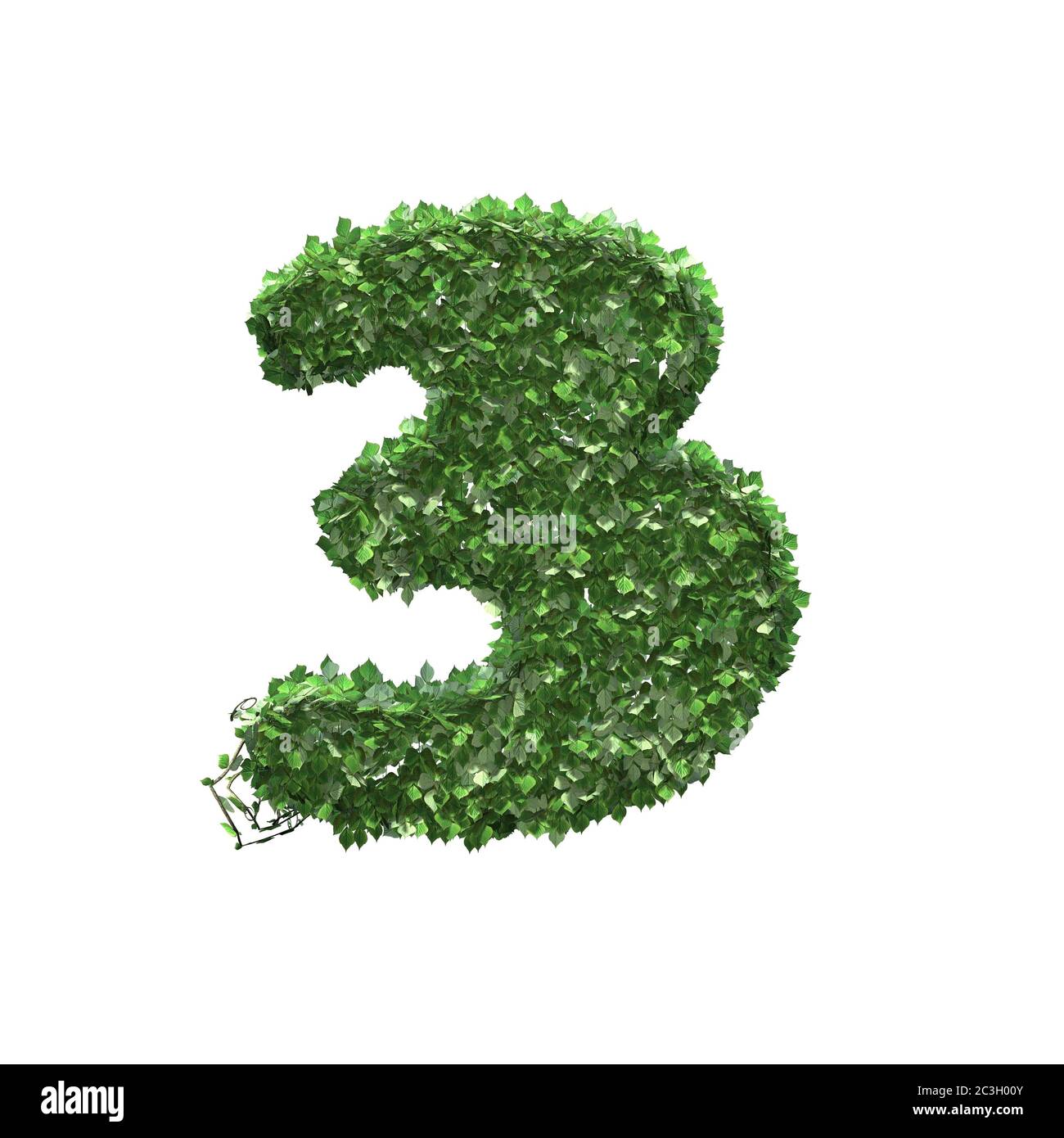 Number 3 created of green ivy leaves - isolated on a white background ...