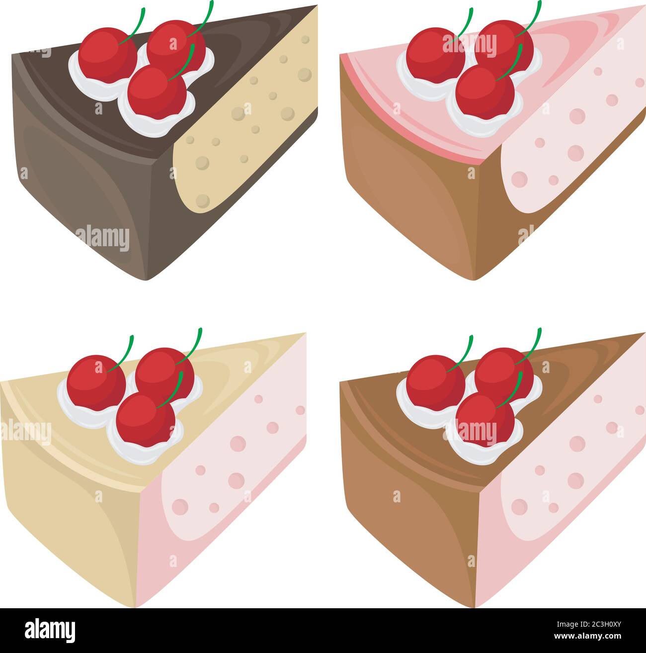 Sweet cake with cherry. Vector icon of sweet cake with jelly and ...