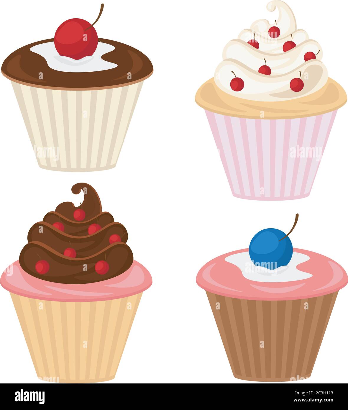 Sweet cake with cherry. Vector icon of sweet cake with jelly and ...