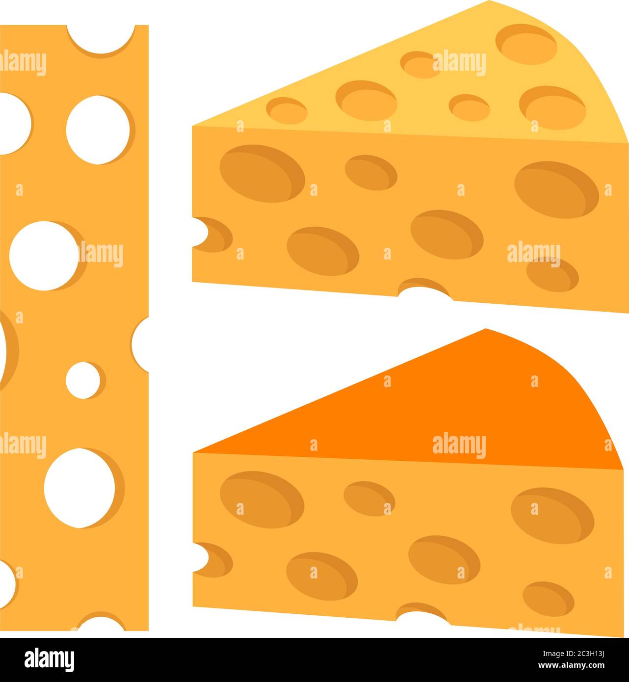 Cheese. Vector illustration of food, pieces of cheese. Set of three ...