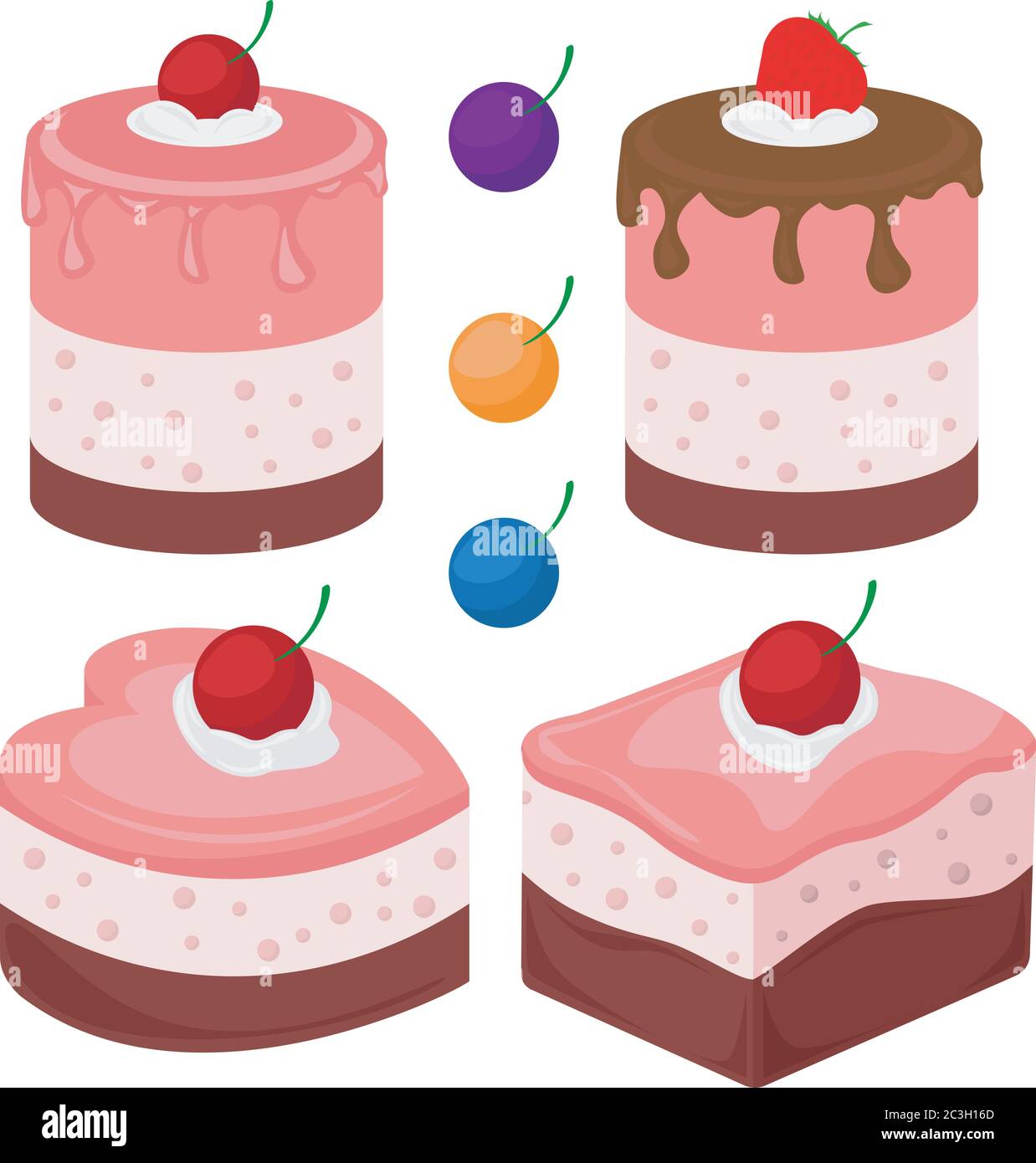 Sweet cake with cherry. Vector icon of sweet cake with jelly and ...