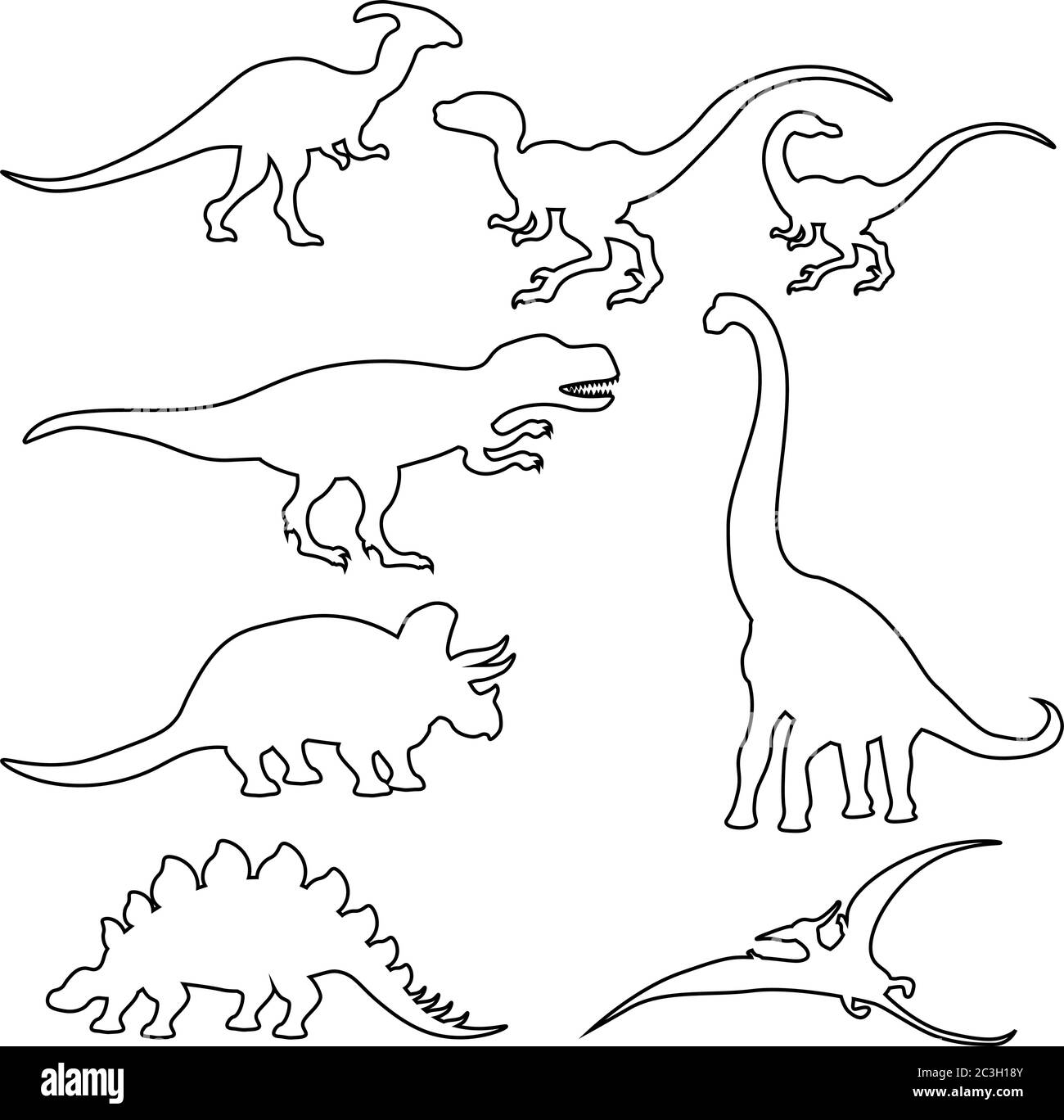Vector Set Of Different Dinosaur Silhouettes On A White Isolated