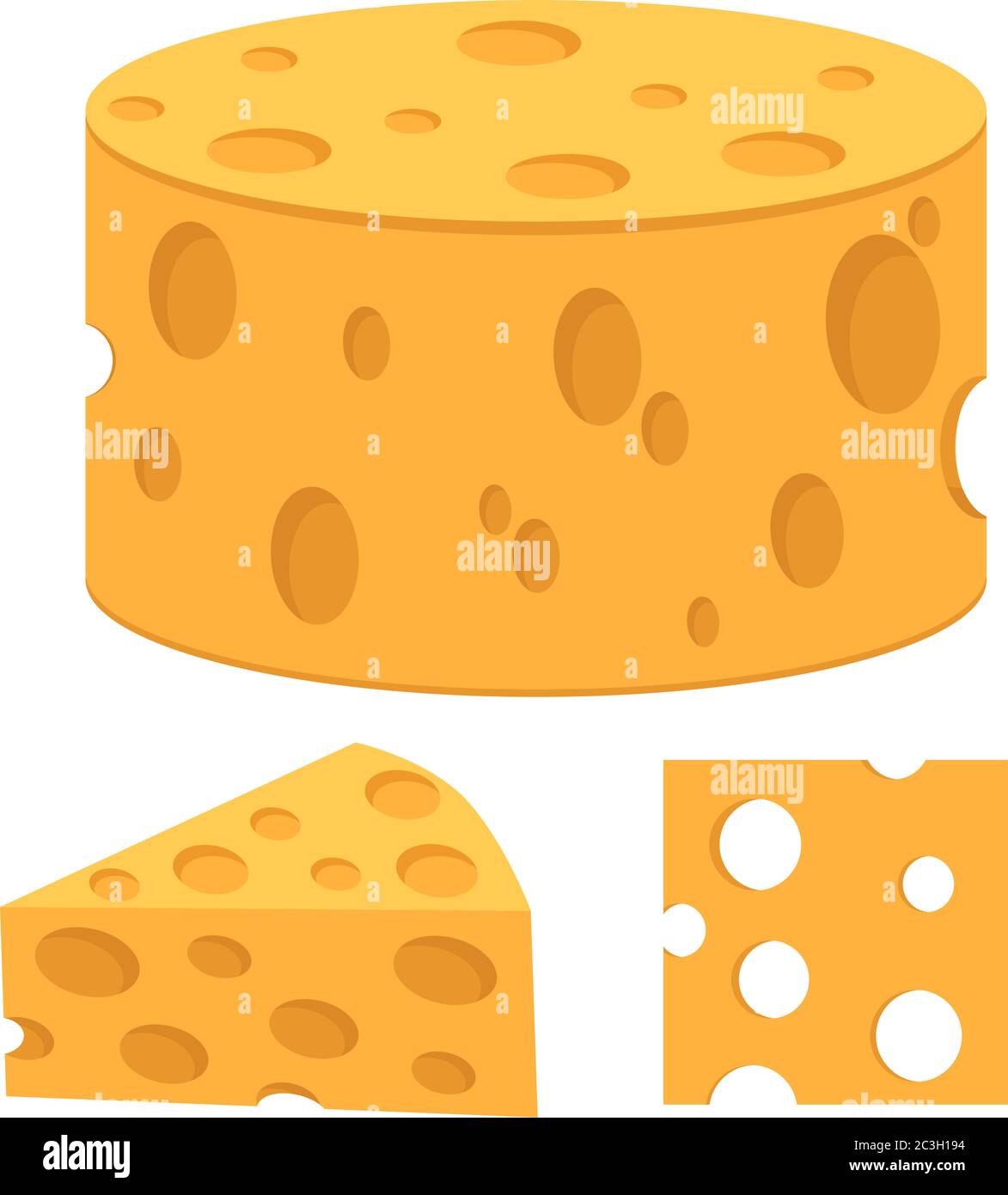 Cheese. Vector illustration of food, pieces of cheese. Set of three ...