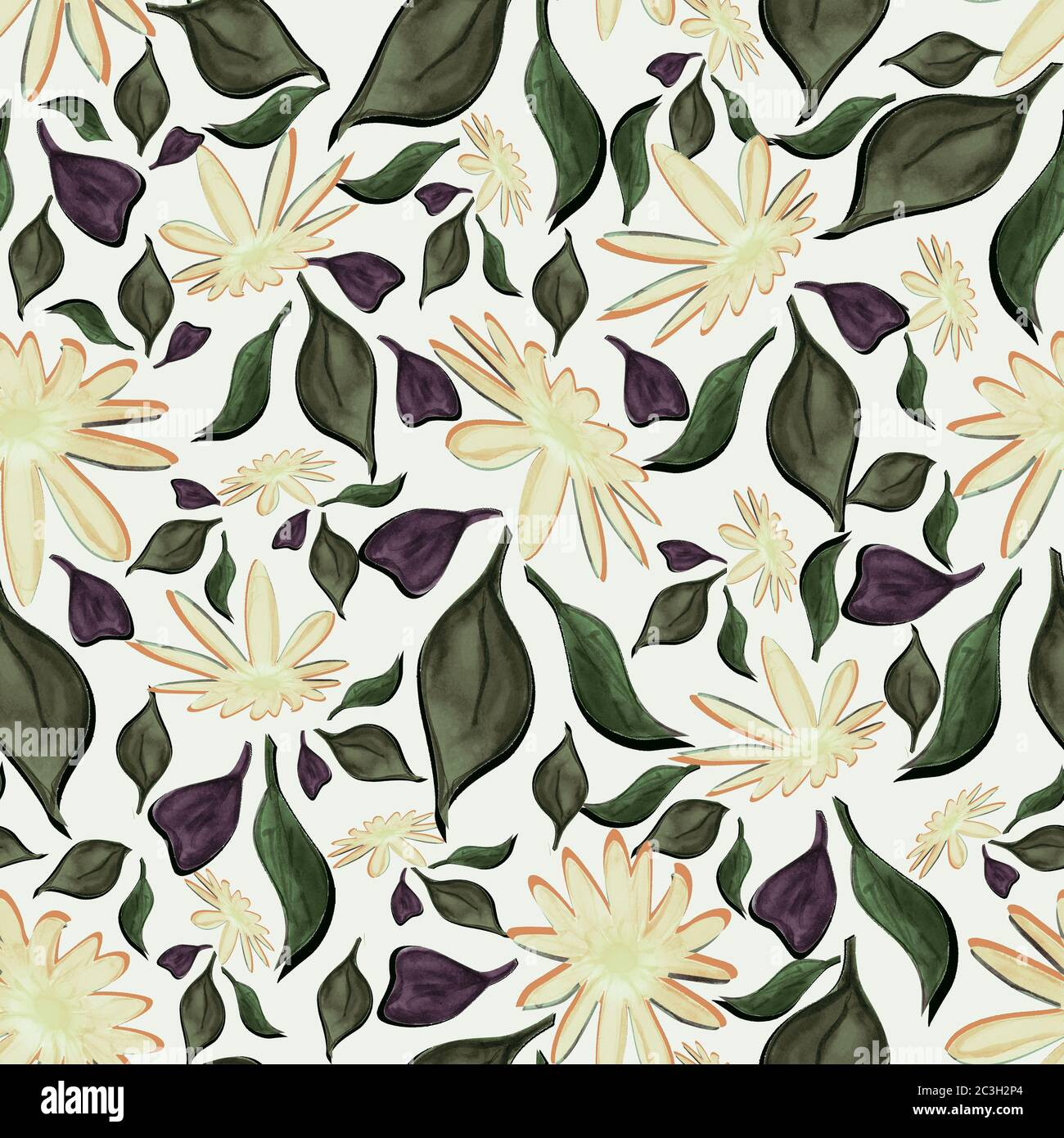 Floral print design pattern flower leaves fabric textile cloth hi-res ...