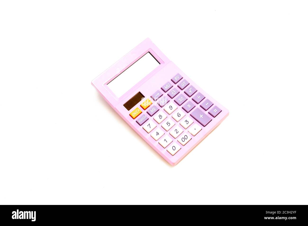 Purple calculator isolated on white background Stock Photo - Alamy