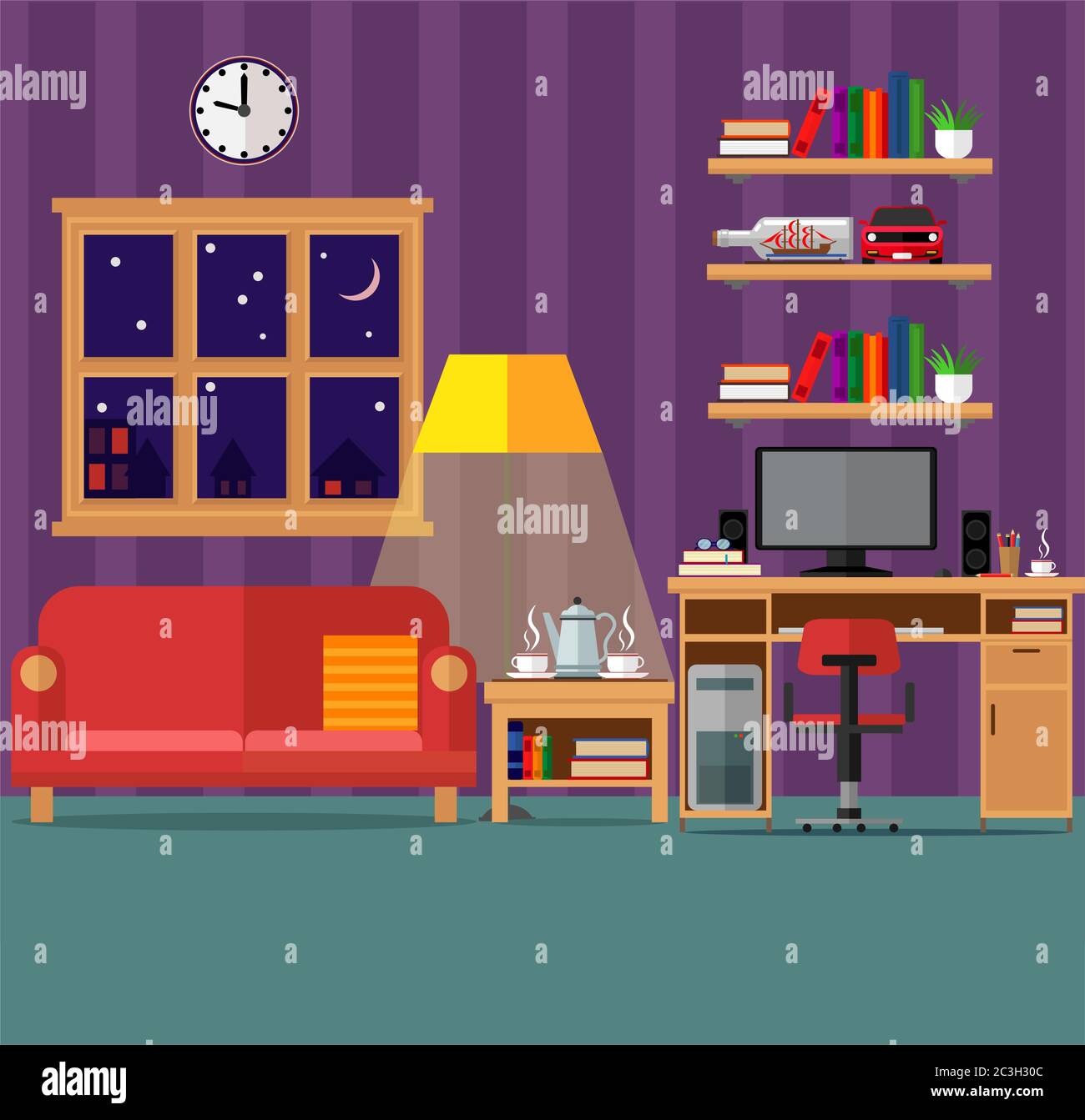 Interior view room books Stock Vector Images - Alamy