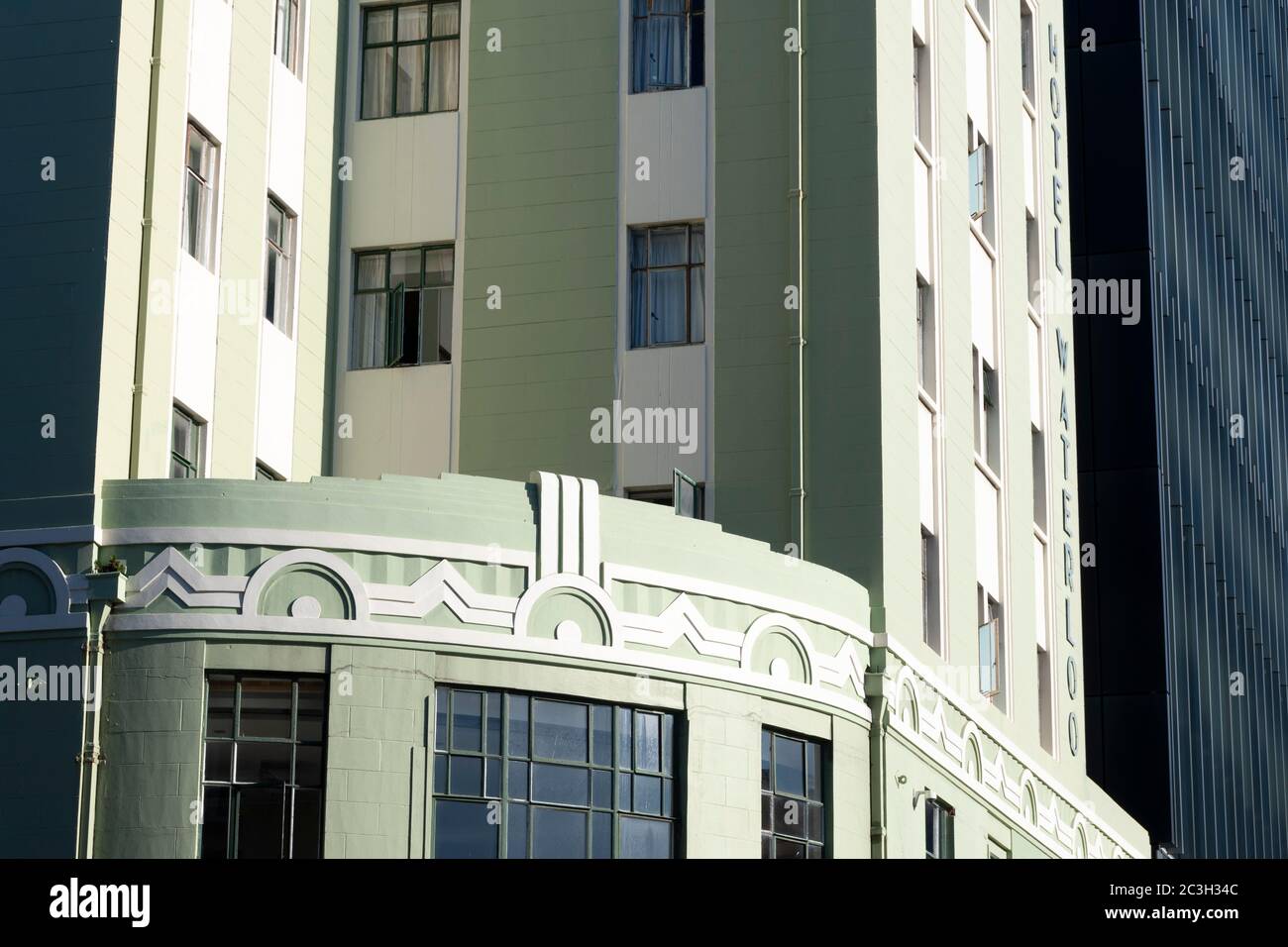 Art Deco building, the Waterloo Hotel in Wellington, North Island, New ...