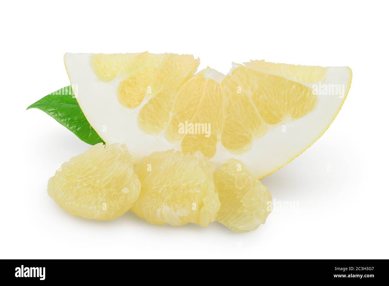 pomelo slice with leaf isolated on white background with clipping path ...
