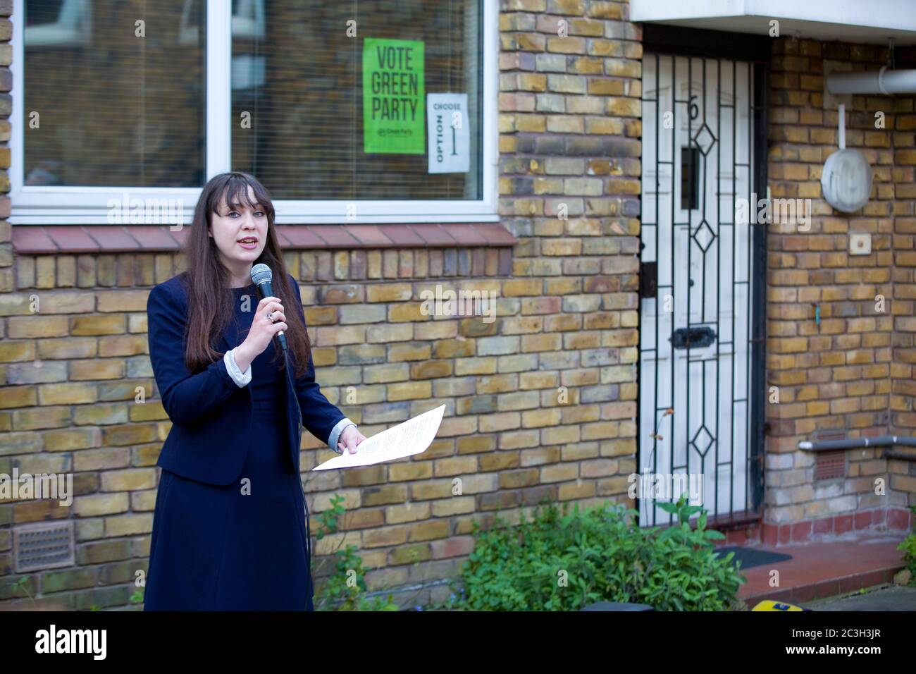 Deputy leader of the Green Party, Amelia Womack speaks to residents at ...