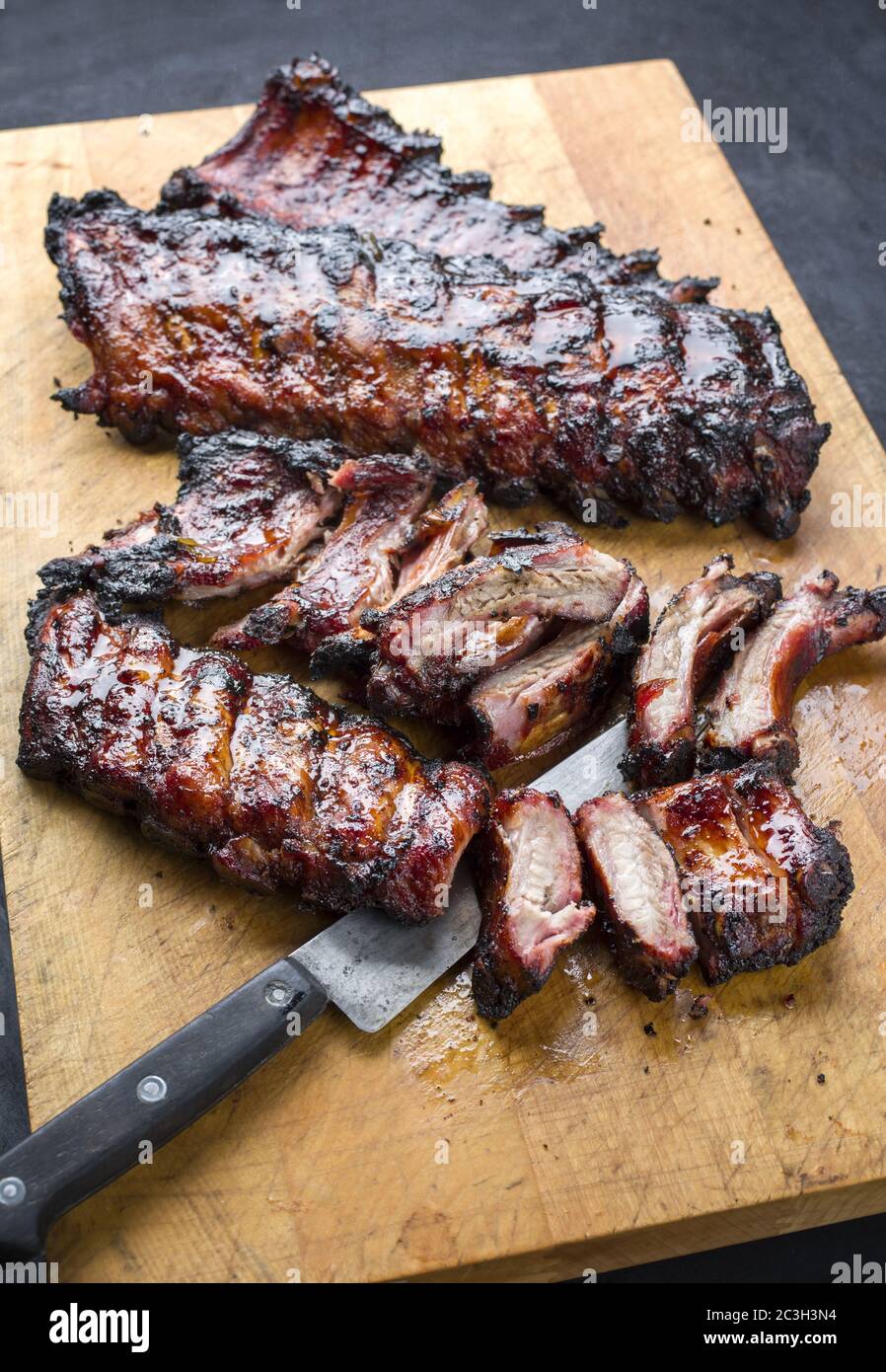 Barbecue pork spare loin ribs St Louis cut with hot honey chili ...