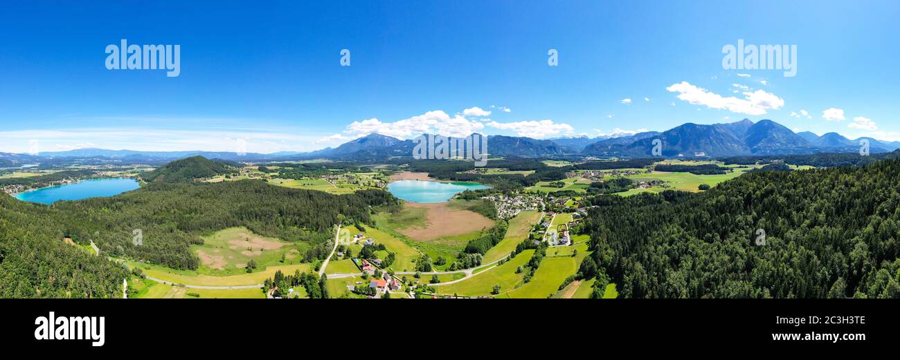 Lake Klopeiner See and Turnersee in Carinthia, Austria. Aerial view to ...