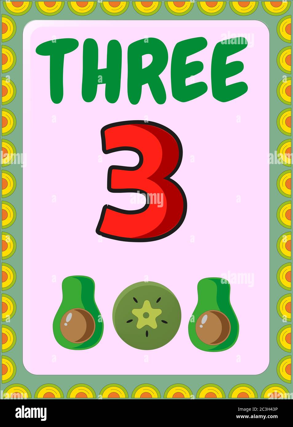 Preschool toddler math with half avocado and slice of kiwi design Stock ...