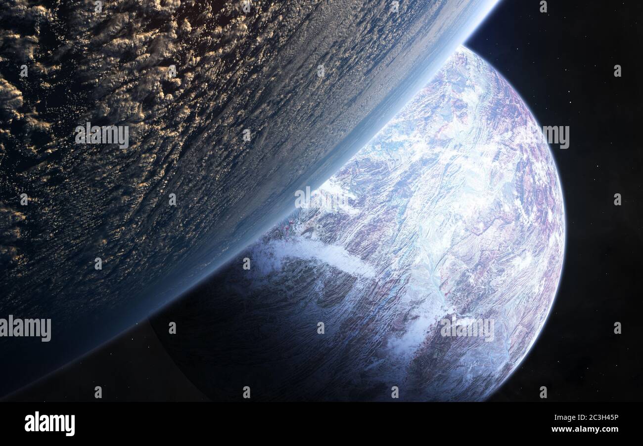 Planets of deep space in blue light Stock Photo - Alamy